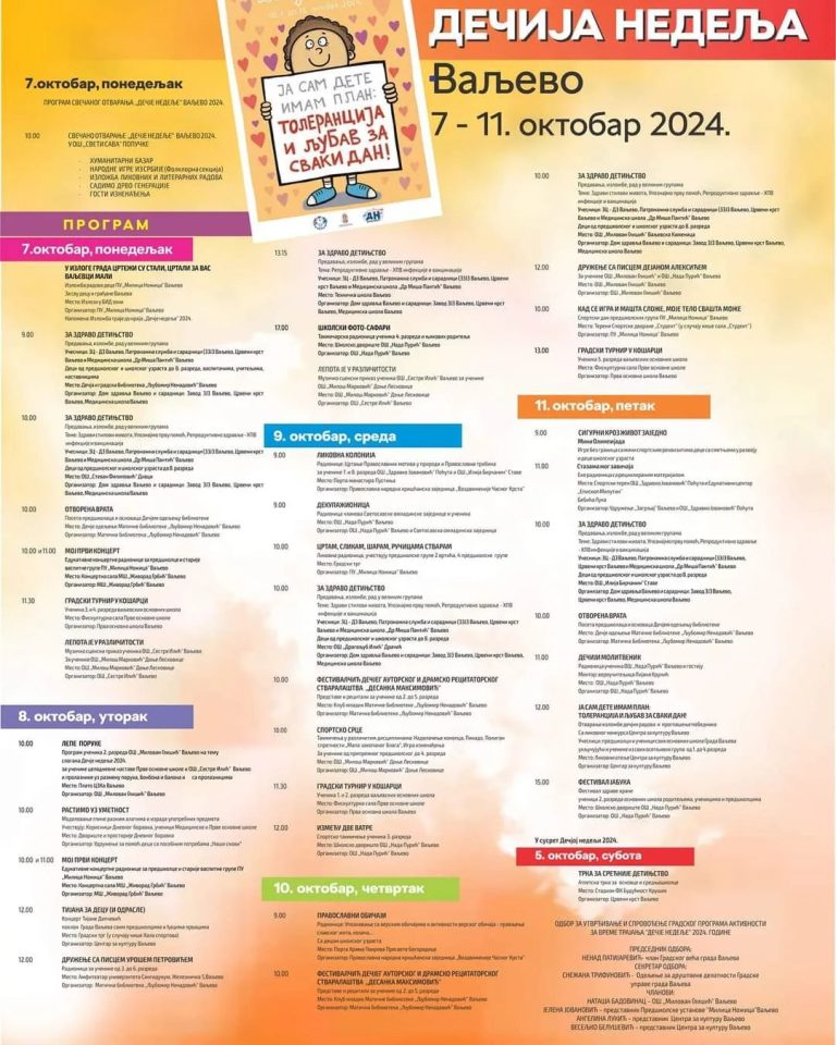 Program „Dečje nedelje" od 7-11. oktobra - Portal Valjevo na dlanu